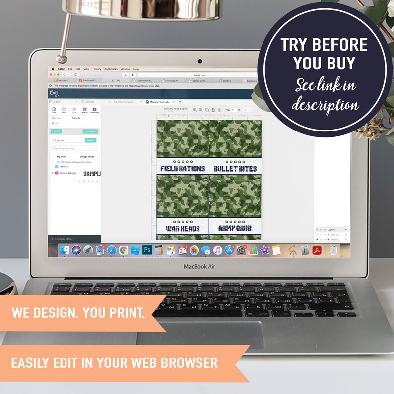 Military Party Food Labels Editable Army Camo Place Cards | Etsy