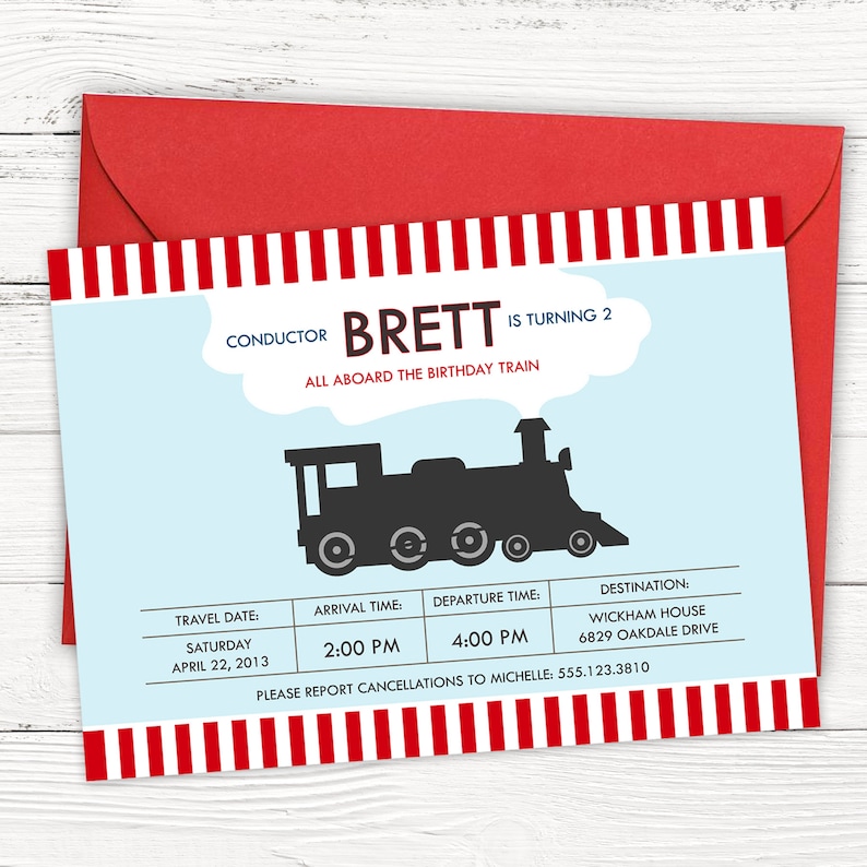 Train Birthday Party Invitation Locomotive Invitation | Etsy