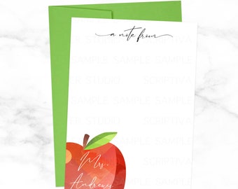 Teacher Stationery Set, Personalized Teacher Thank You Cards, Apple ...