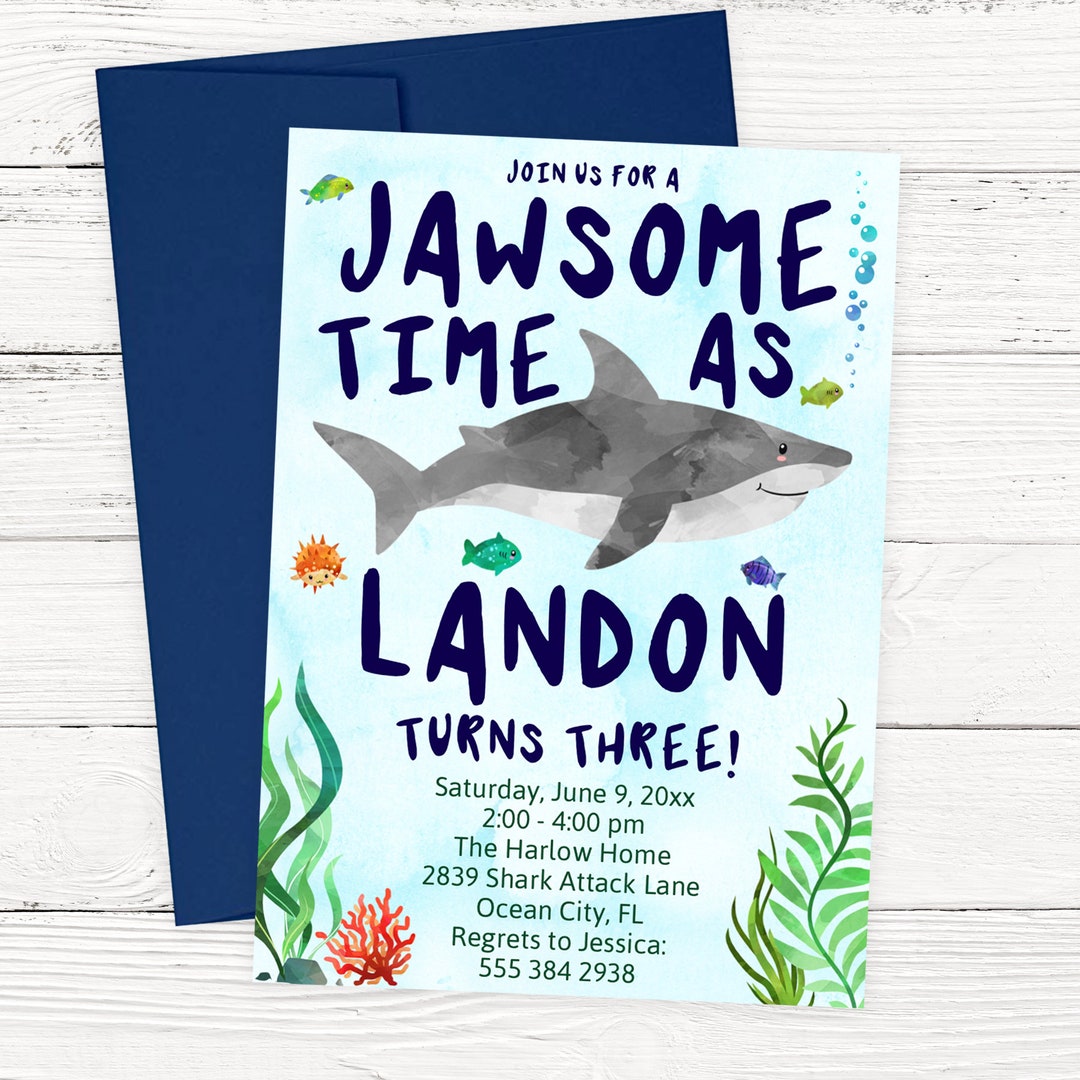Shark Birthday Invitation | Jawsome Party Invitation - Etsy