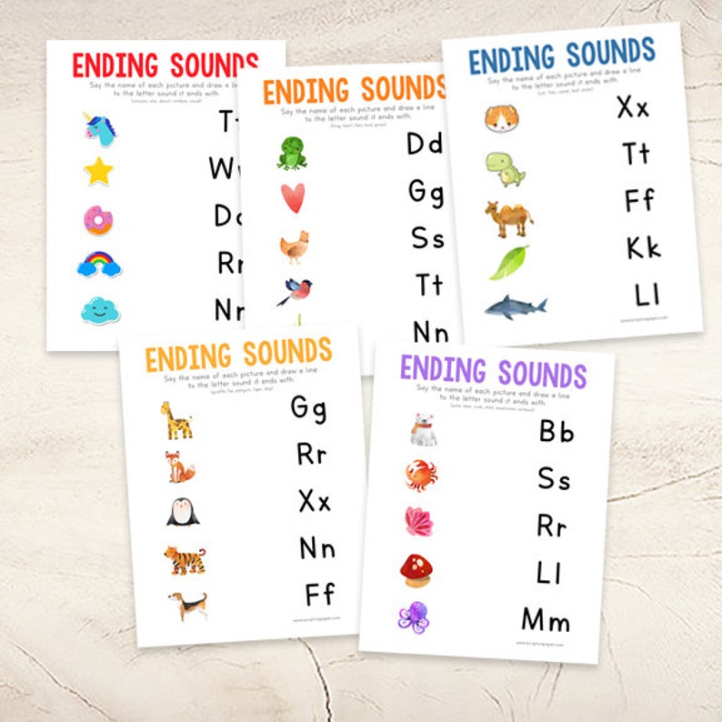 10 Worksheets for Learning Ending Sounds Pre-k and | Etsy