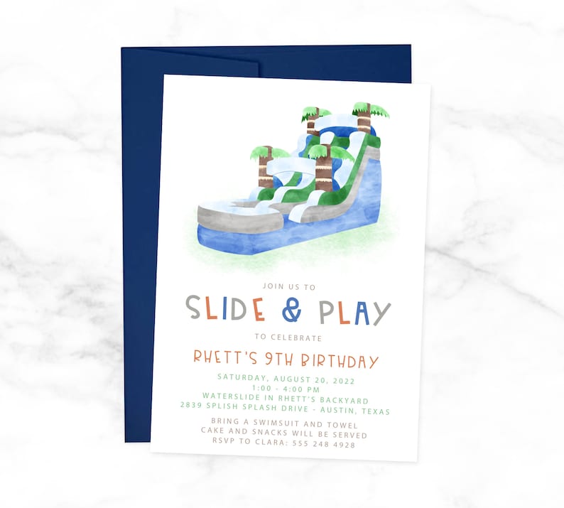 Inflatable Water Slide Birthday Party Invitation - Etsy