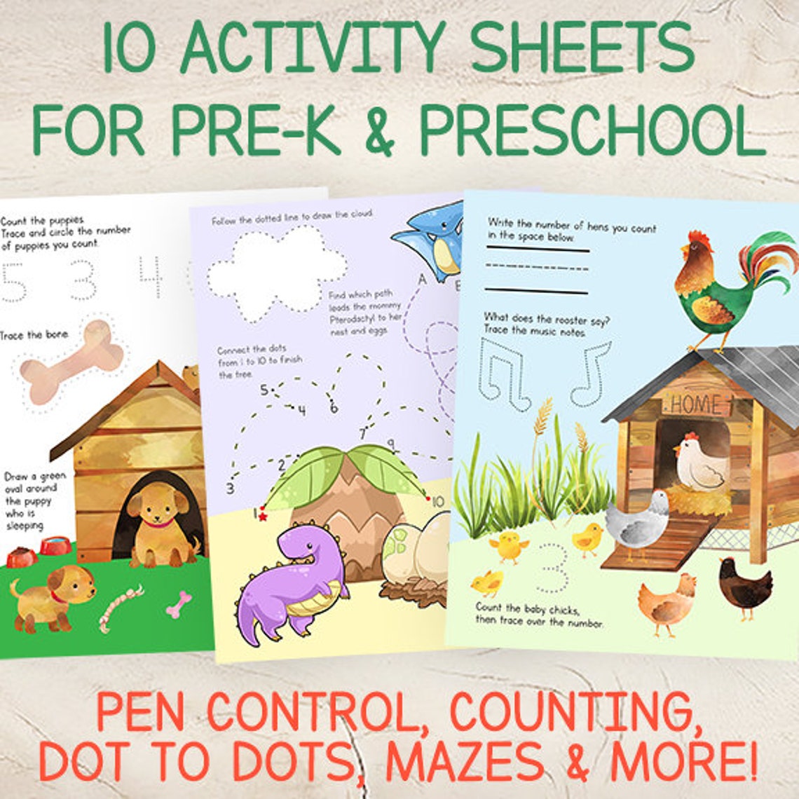 10 Activity Sheets for Pre K and Preschool | Pen Control, Counting and ...