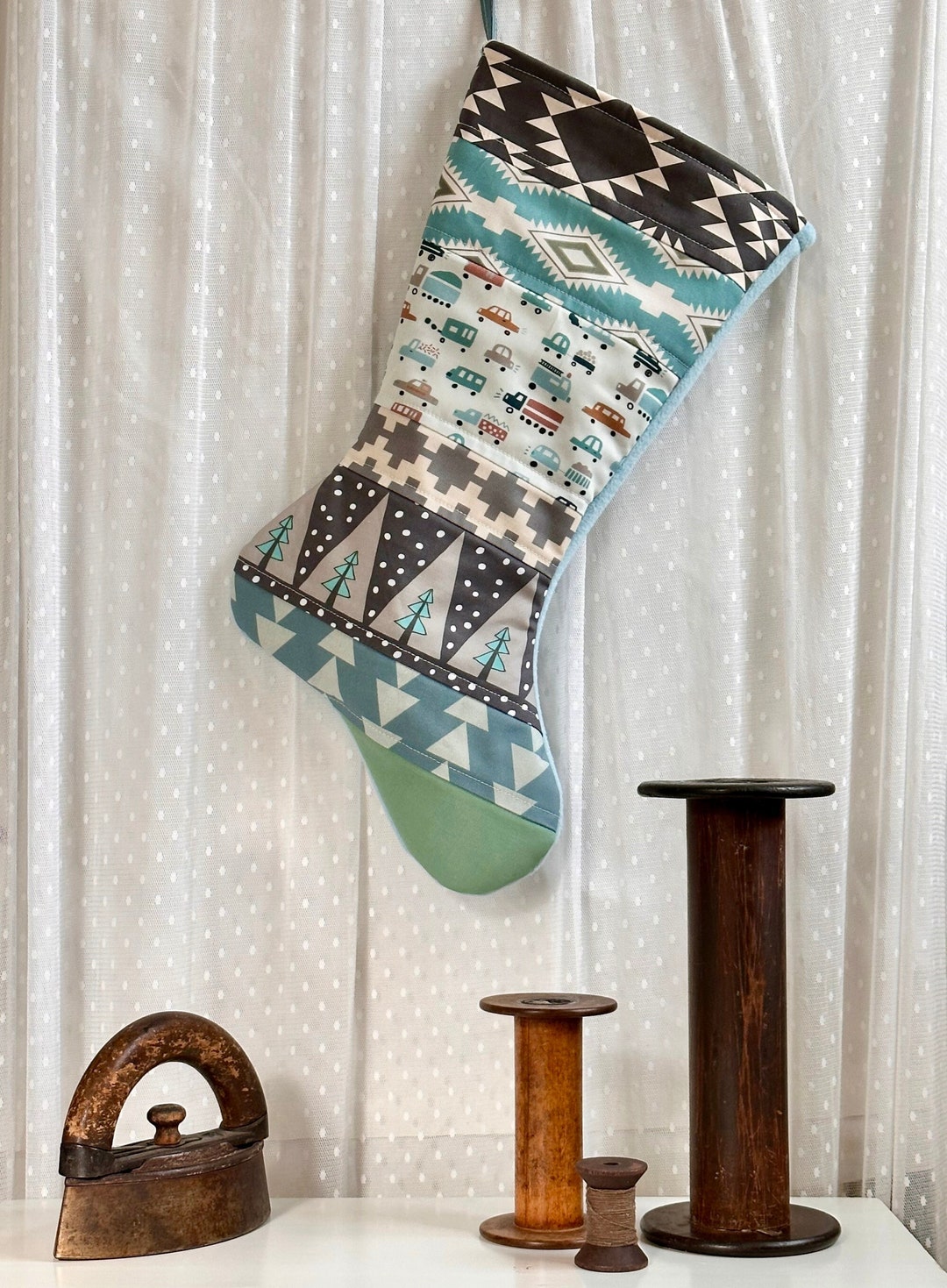 Kids Christmas Stocking, Cars and Trucks, Quilted Rustic Stockings ...