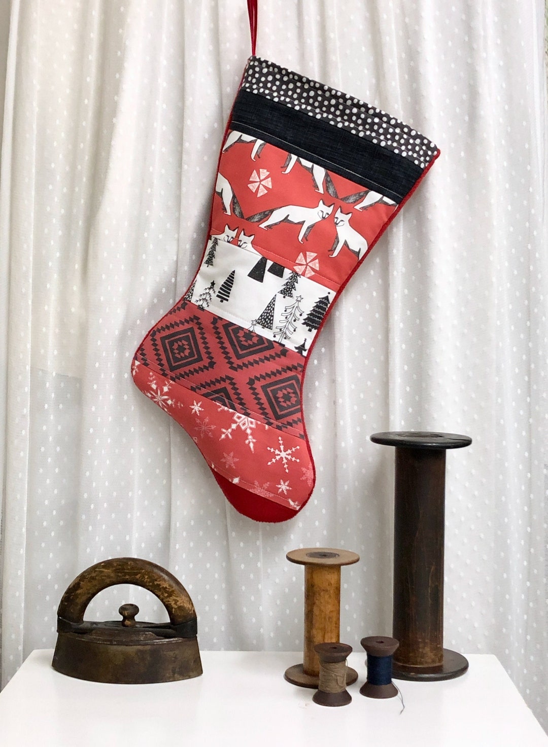 Fox Christmas Stocking Personalized, Country Rustic Handmade, Red ...
