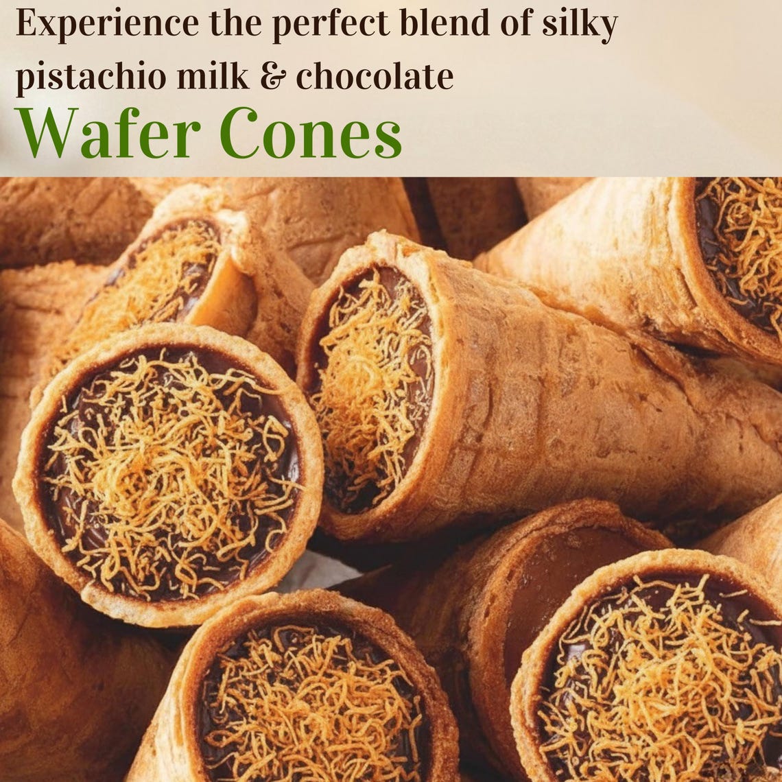Dubai Style Cones 7 Pack | Chocolate & Pistachio Cream Filling With ...