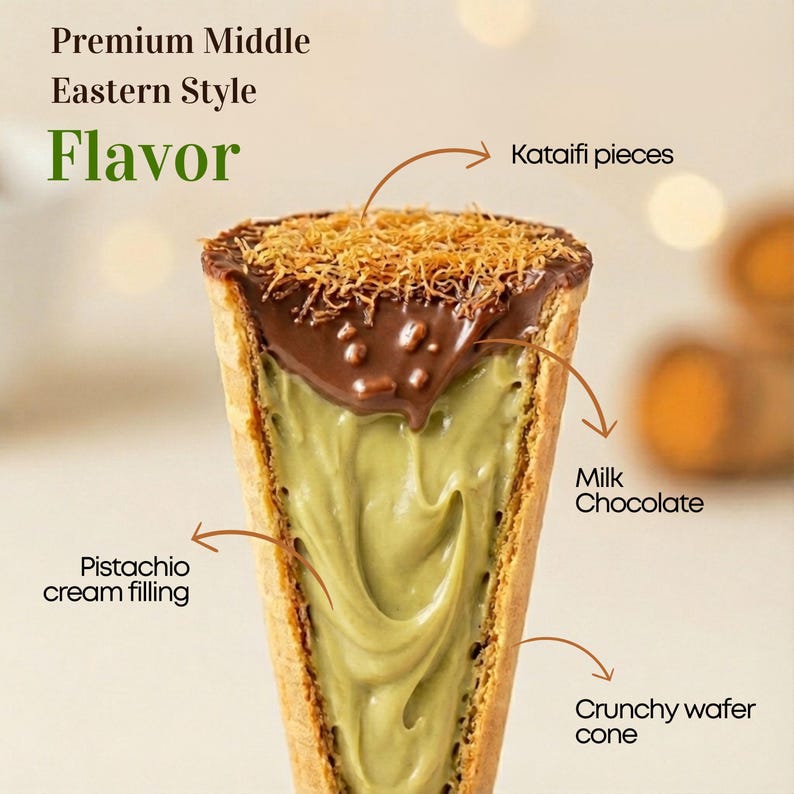 Dubai Style Cones, Milk Chocolate Pistachio Wafer, Crispy Kataifi ...
