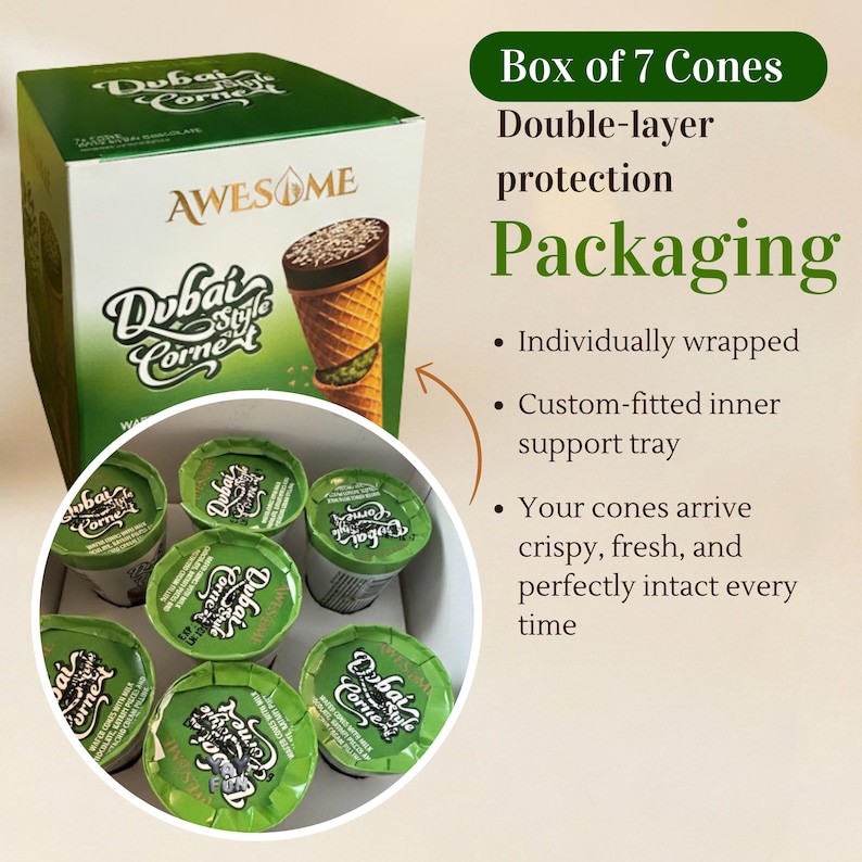 Dubai Style Cones, Milk Chocolate Pistachio Wafer, Crispy Kataifi ...