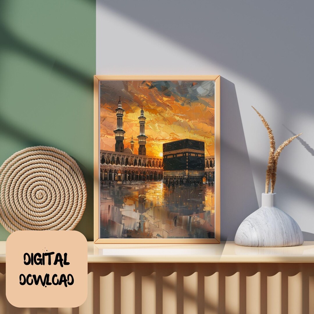 Kaabah Wall Art Digital Download | Islamic Sunset Painting | Masjid Al ...
