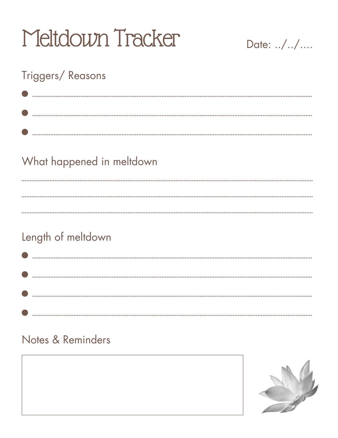 Printable Meltdown Tracker Sheet for Autism, ADHD and Other ...