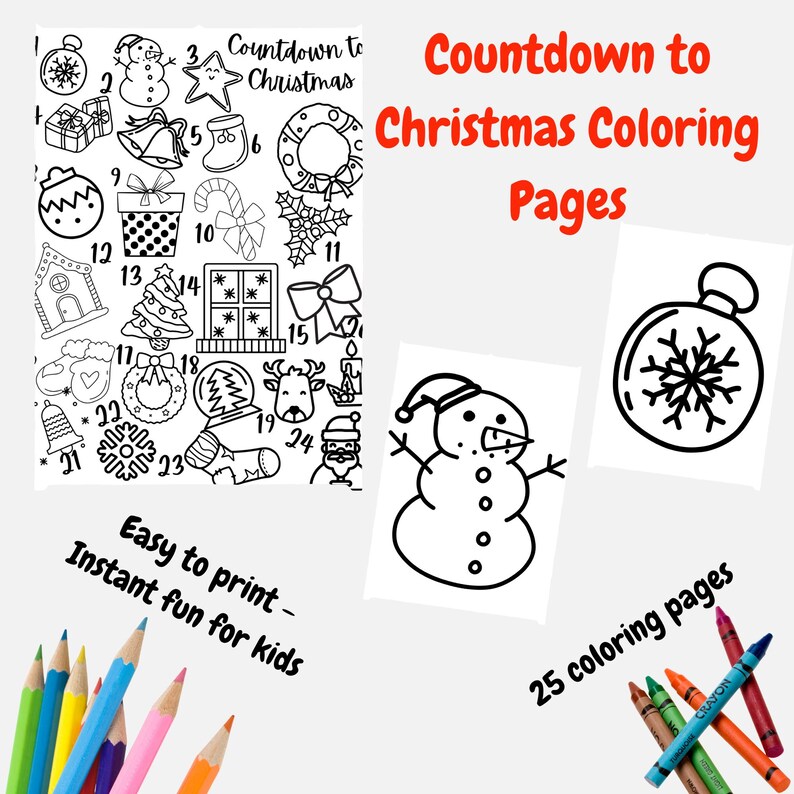 Christmas Countdown Coloring Pages for Kids - 25 Designs (digital ...