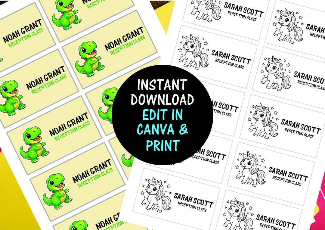 Editable Back to School Name Tags: Dinosaur & Unicorn Labels (PDF ...