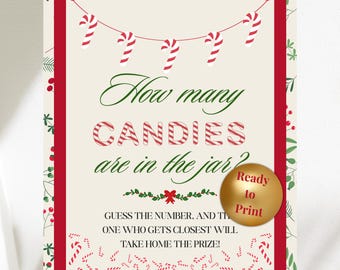 Christmas Candy Guessing Game Sign, Guess How Many Candies in A Jar ...