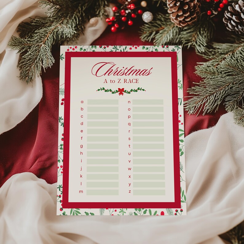 Christmas A to Z Race Game Printable for Kids & Adults, Fun Holiday ...