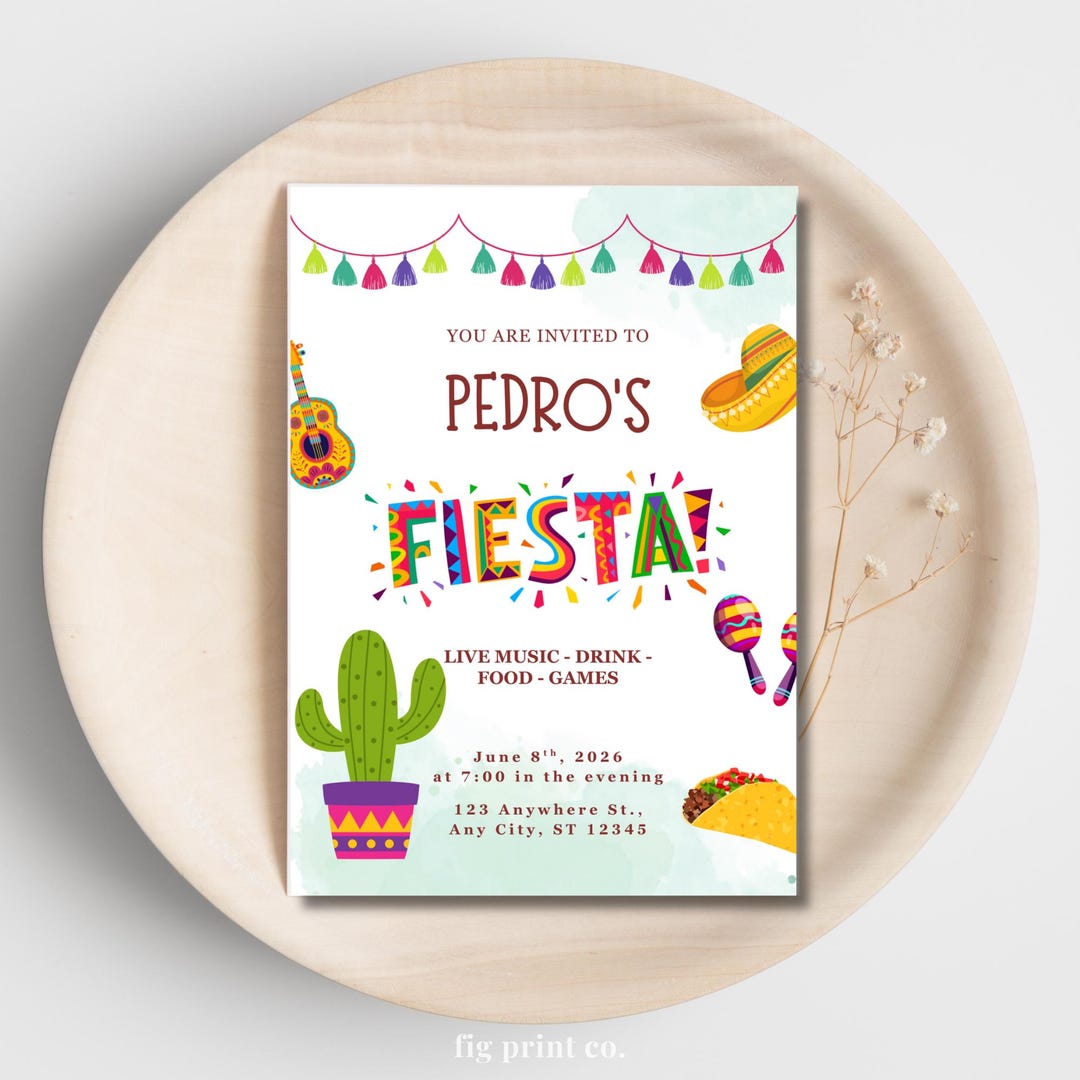 Editable Fiesta Birthday Invitation, Mexican Theme Cactus Invite ...