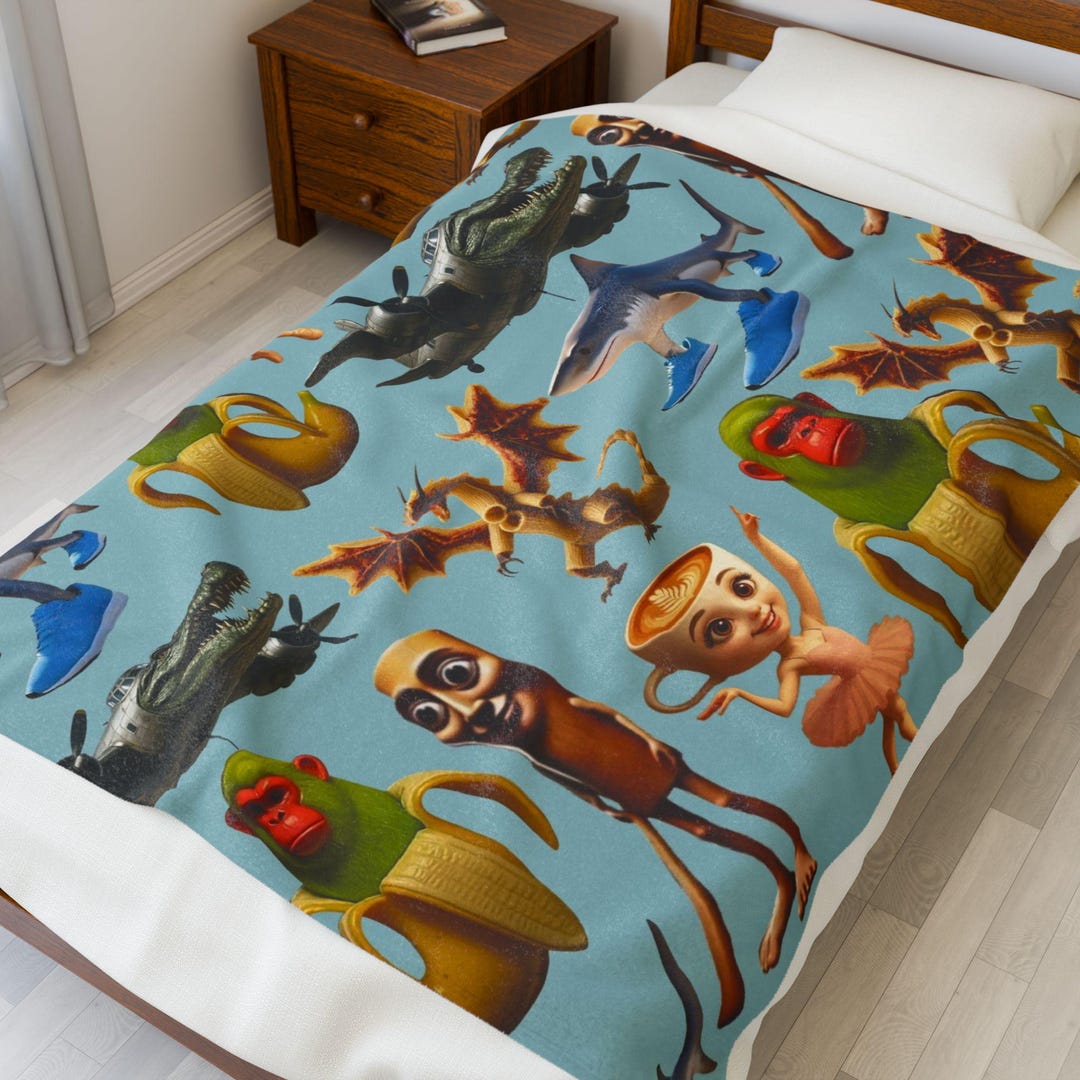 Funny Meme Character Collage Blanket - Light Blue Teen Room Decor (50 ...