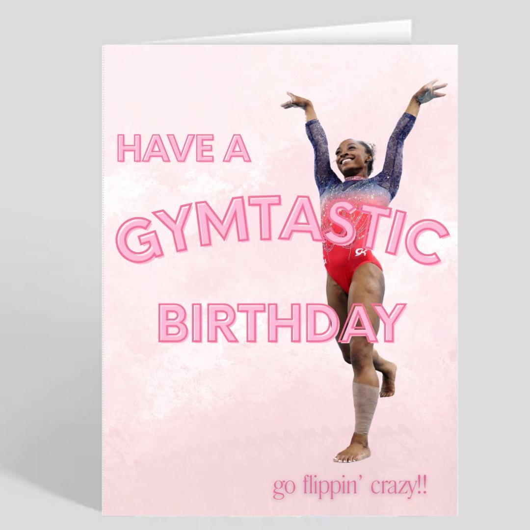 Gymnastics Birthday Card: Gymnast Girl Printable (PDF Download 4x6 Inch ...