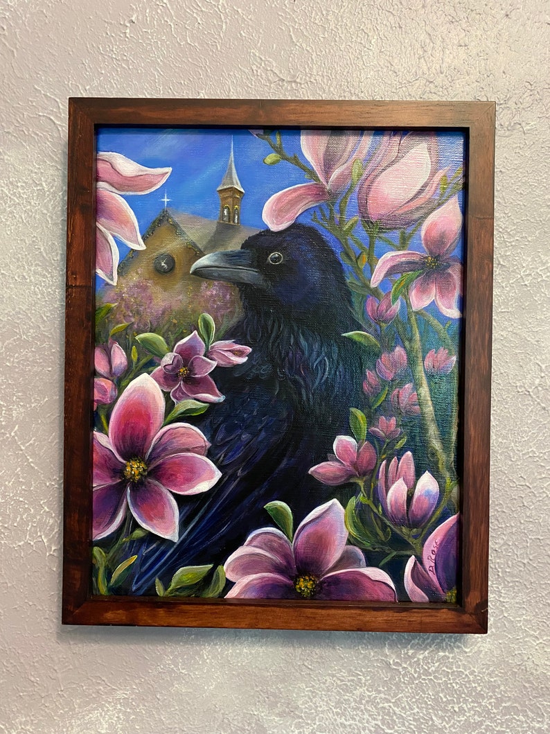 Consider the Raven - Painting Flowers Church Raven Pink Flowers - Etsy