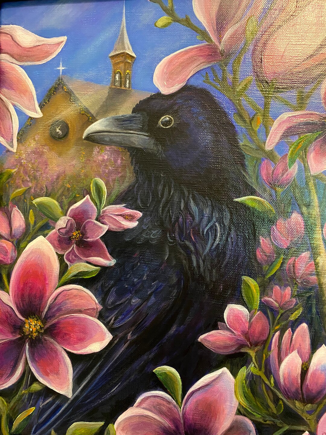 Consider the Raven - Painting Flowers Church Raven Pink Flowers - Etsy
