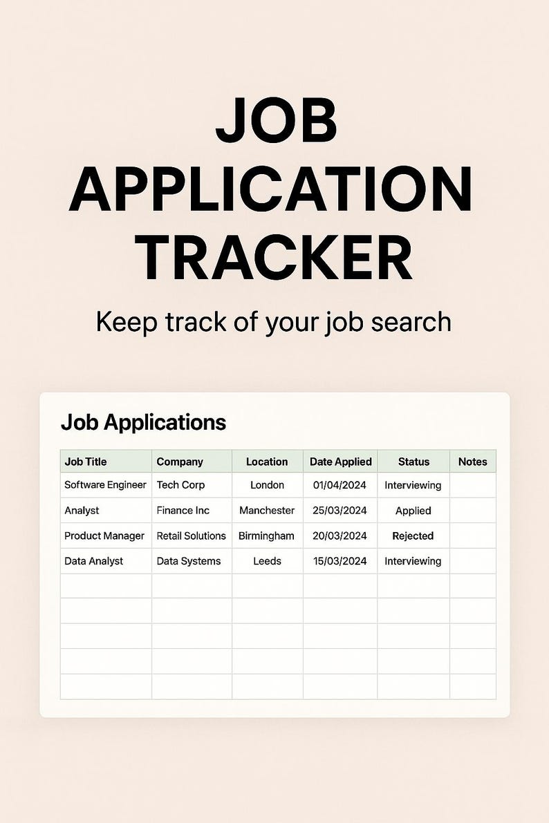 Job Application Tracker (digital Excel Template) - Etsy