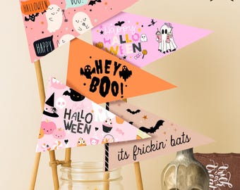 Printable Halloween Pennant Flags Halloween Gift Tag Boo Basket Flag ...