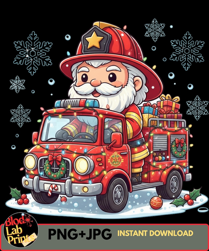 Santa Firefighter Fire Truck PNG, Christmas Sublimation Design - Etsy