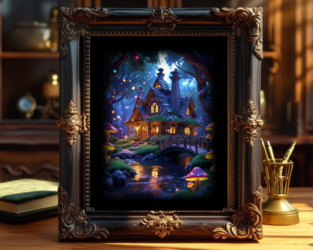 Witchy Cottage Poster - Enchanted Forest Wall Art, Magical Halloween ...