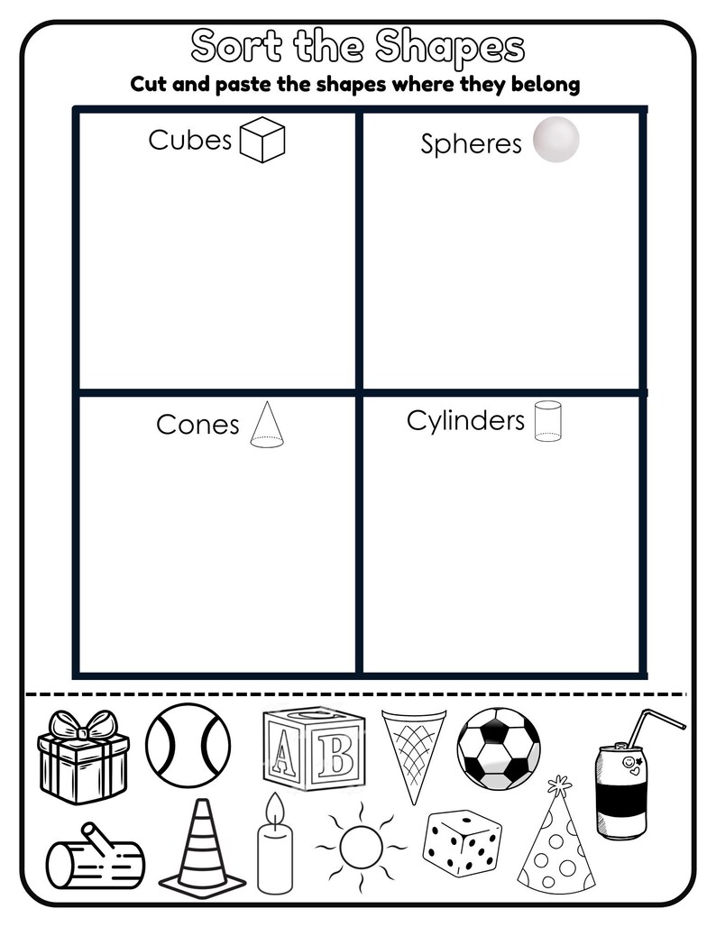 Sort the Shapes: 3D Shapes Cut and Paste Activity - Etsy