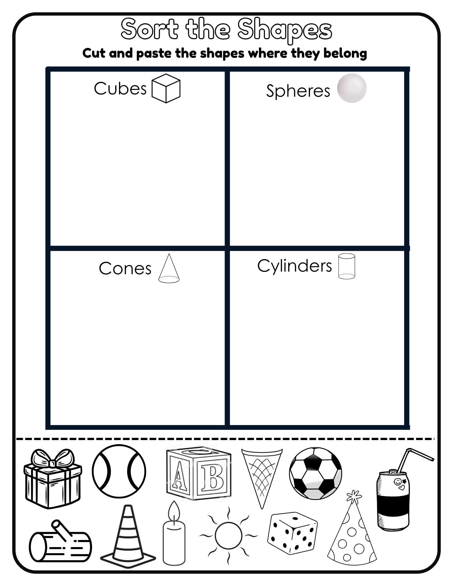 Sort the Shapes: 3D Shapes Cut and Paste Activity - Etsy