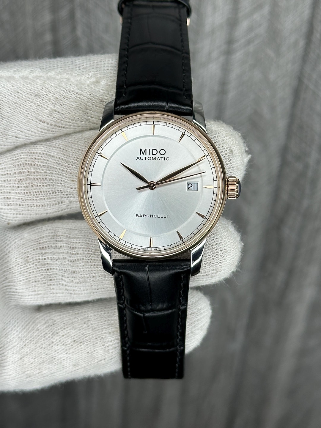MIDO Baroncelli Automatic Swiss Made Men's Dress Watch, Black Leather ...