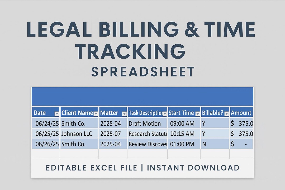 Legal Billing & Time Tracking Spreadsheet | Excel Template for ...