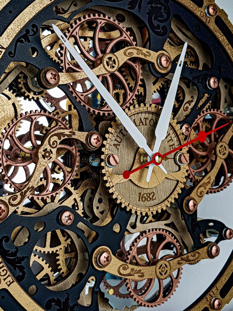 Steampunk Wall Clock - Bite 1682 Black Gold - Vintage Industrial Design ...