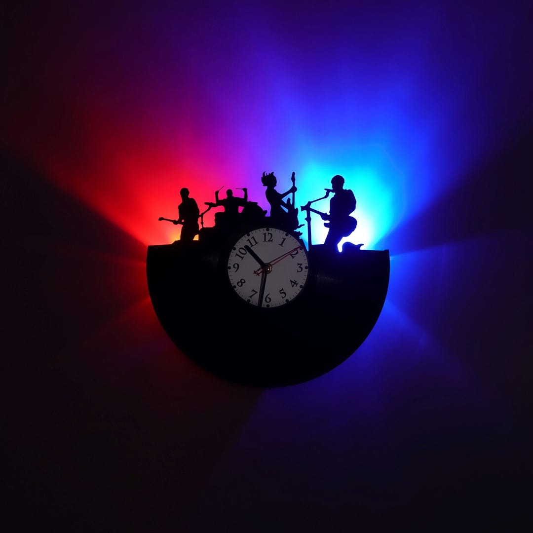 Rock Band Wall Clock, Music Vinyl Record Clock With Unique Bright LED ...