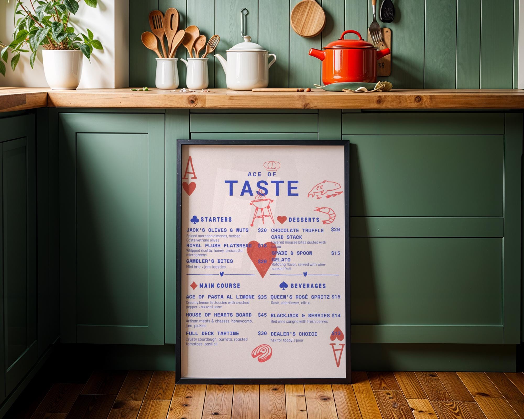 Ace of Taste Menu Print – Playing Card Kitchen Art (digital Download ...
