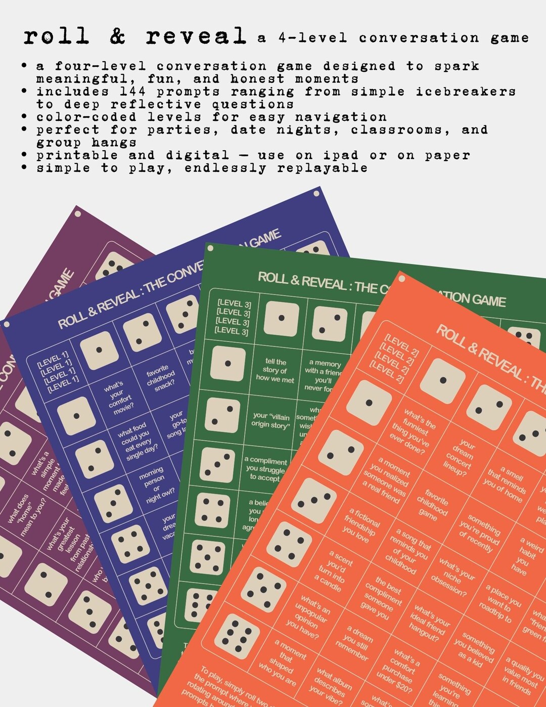 Roll & Reveal Conversation Dice Game | Icebreaker Questions (PDF) - Etsy