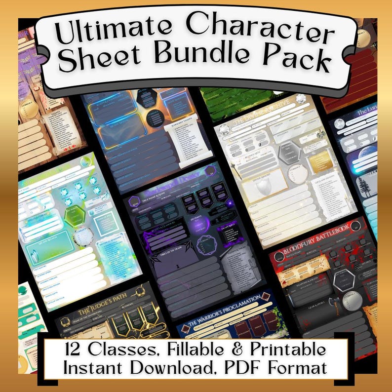 Dnd 5e Character Sheet Bundle | 12 Themed Classes, 3-page Pdfs (each ...