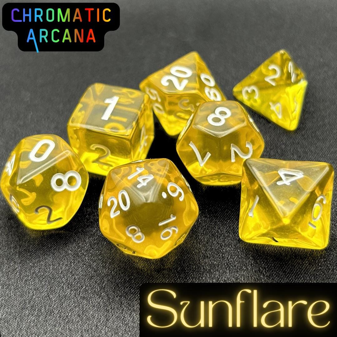 Dnd Dice Set - Sunflare | 7-pc Translucent Yellow Polyhedral Dice Set ...