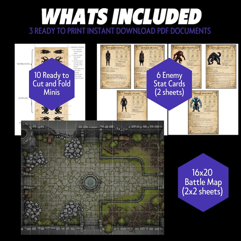 Printable Dnd Werewolf Encounter Kit – Werewolves, Humans, Courtyard ...