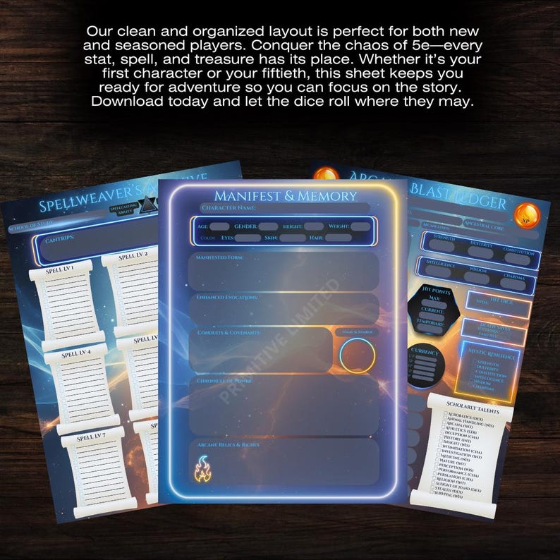 Wizard 5e Character Sheet: Arcane Blast Ledger (printable & Fillable ...