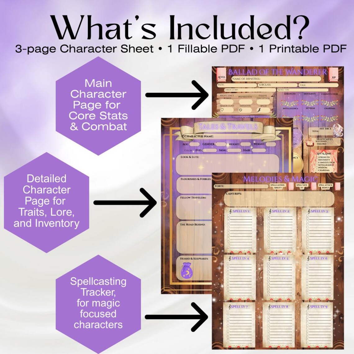 Bard 5e Character Sheet - Ballad of the Wanderer | Printable & Fillable ...
