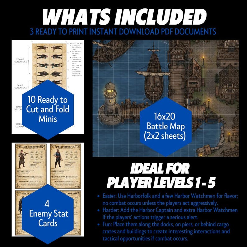 Printable Dnd Port Harbor Encounter Kit – Commoners, Guards, Npcs ...