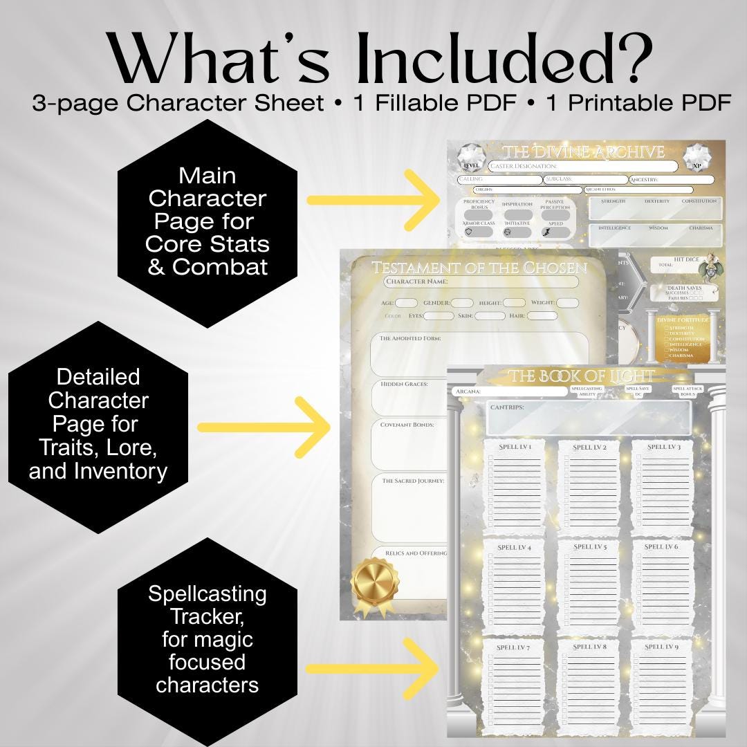 Cleric 5e Character Sheet: the Divine Archive (printable & Fillable ...