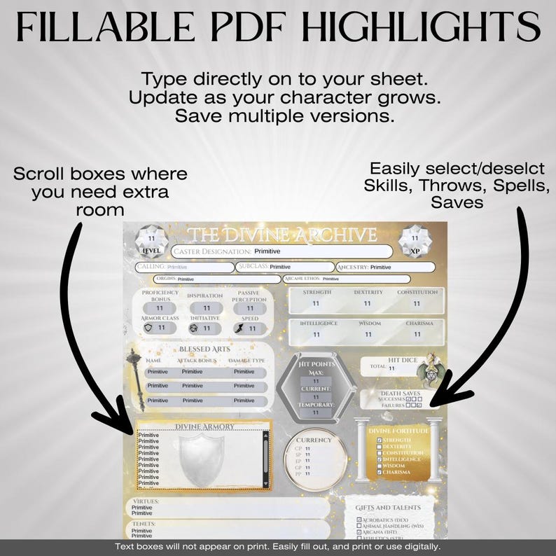 Cleric 5e Character Sheet: the Divine Archive (printable & Fillable ...