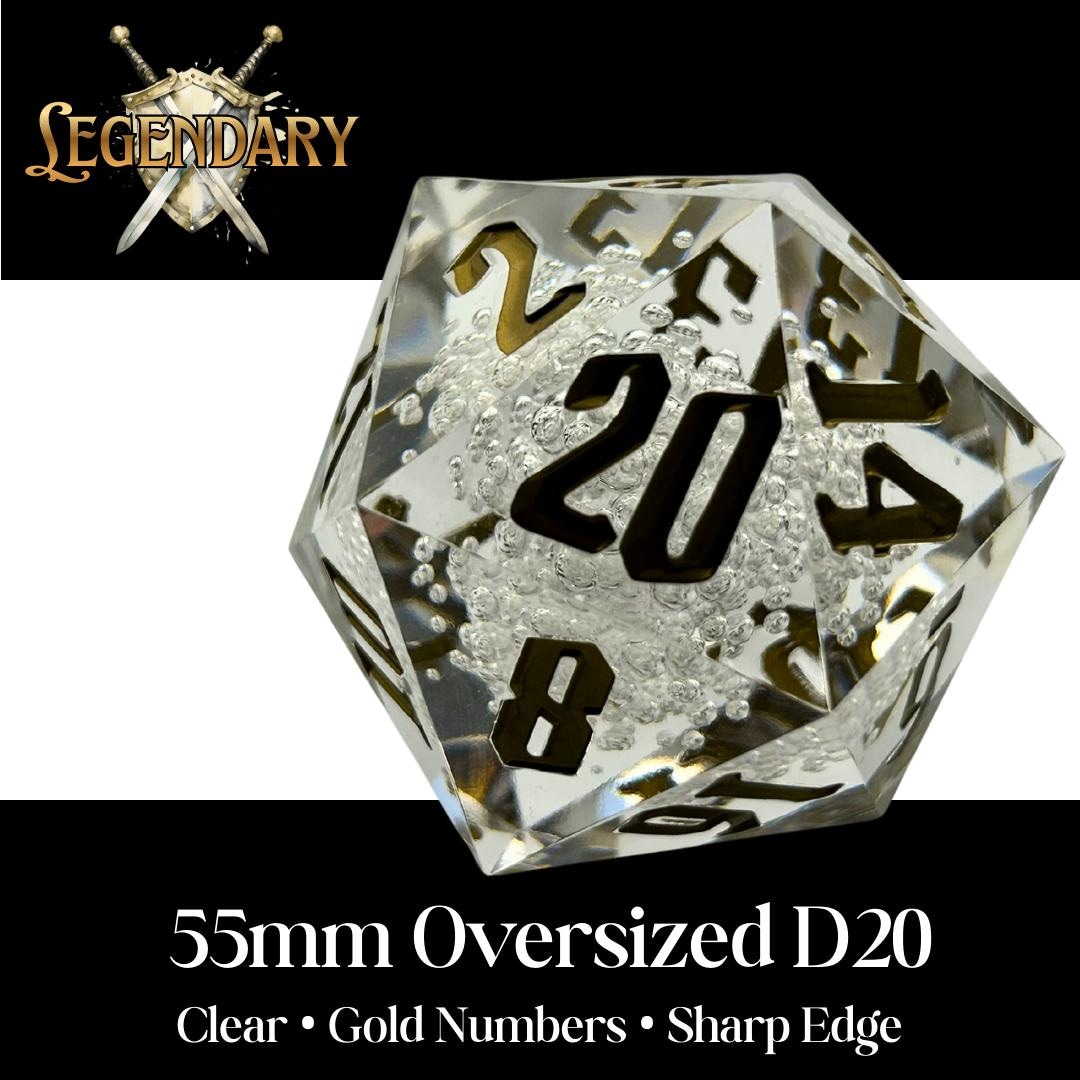 Giant 55mm D20 Chonk “legendary” – Clear Translucent Sharp-edge Dice ...