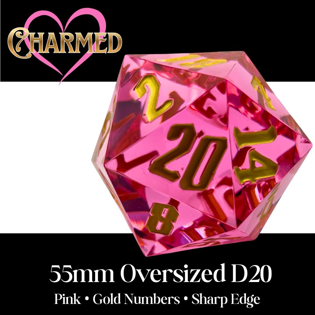 Giant 55mm D20 Chonk - Charmed | Pink Translucent Sharp-edge Dice, Dnd ...