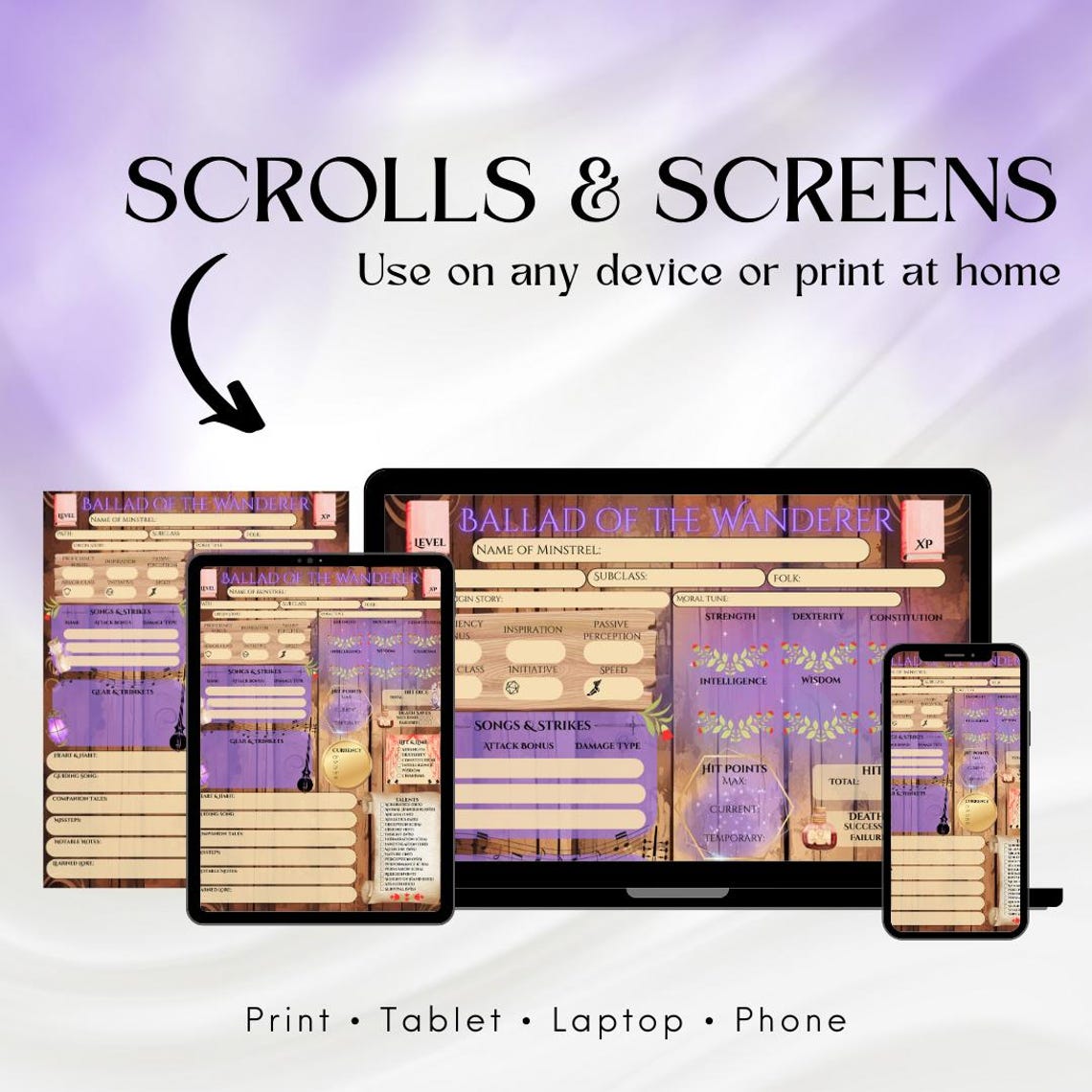 Bard 5e Character Sheet - Ballad of the Wanderer | Printable & Fillable ...