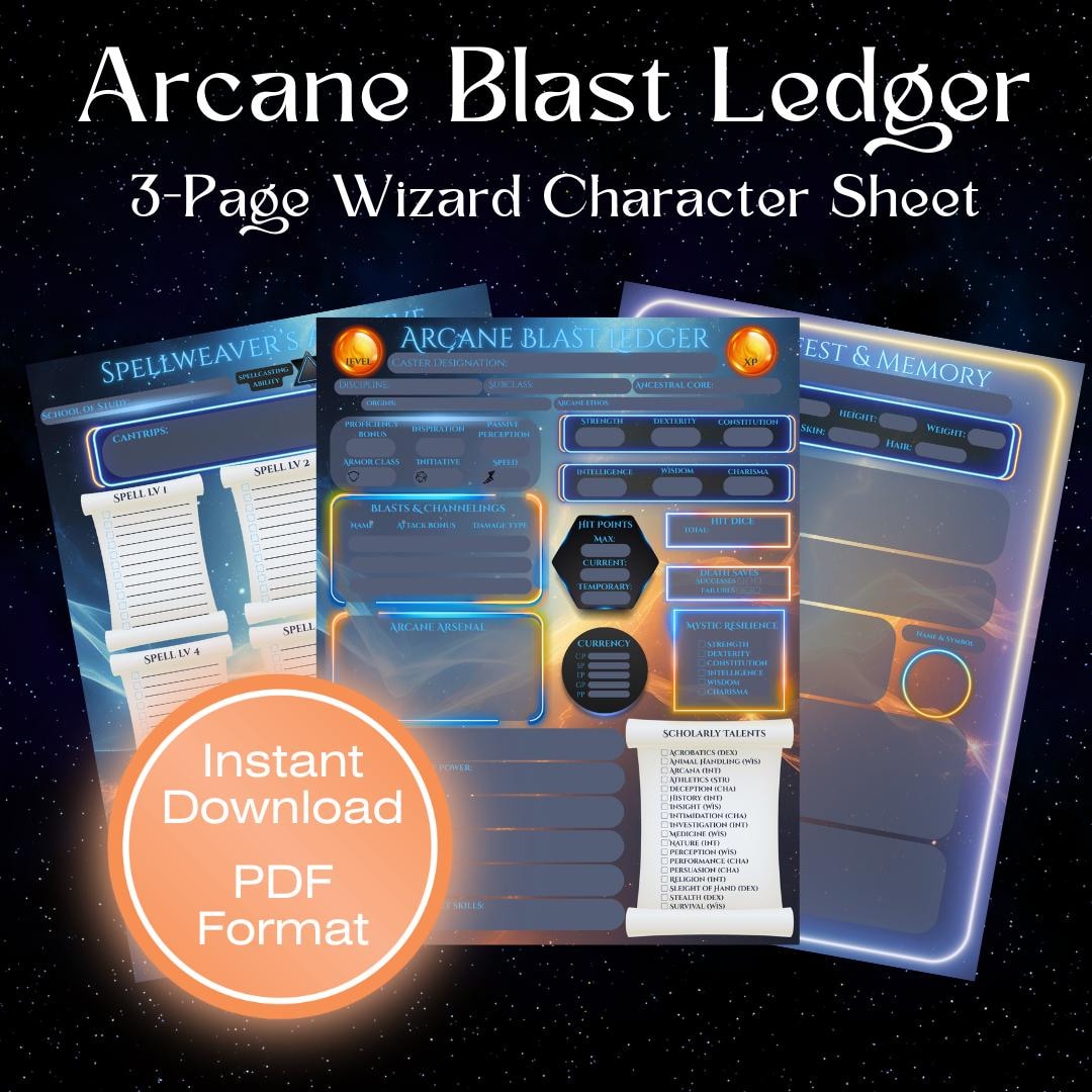 Wizard 5e Character Sheet: Arcane Blast Ledger (printable & Fillable ...