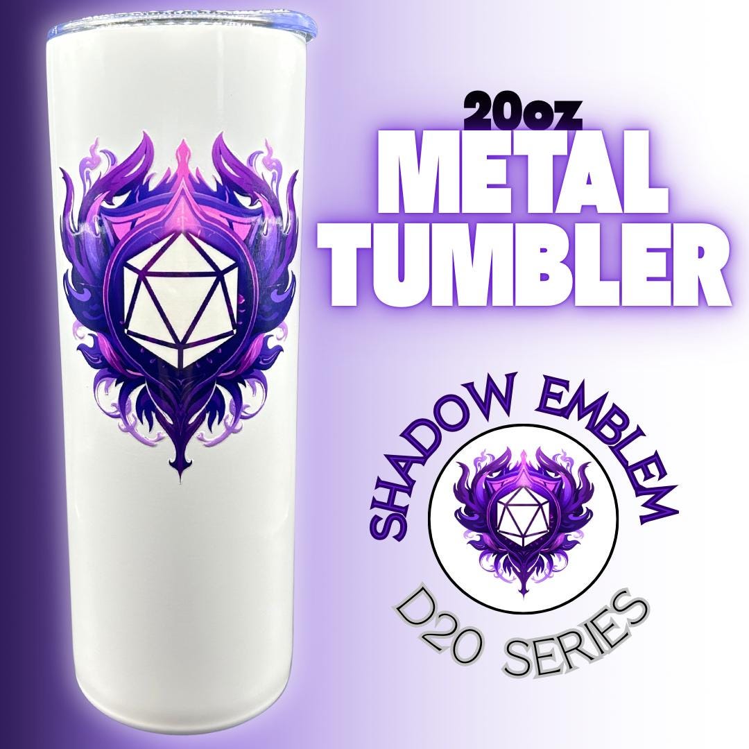 Dnd Tumbler | D20 Purple Shadow Emblem | 20oz Stainless Steel Travel ...
