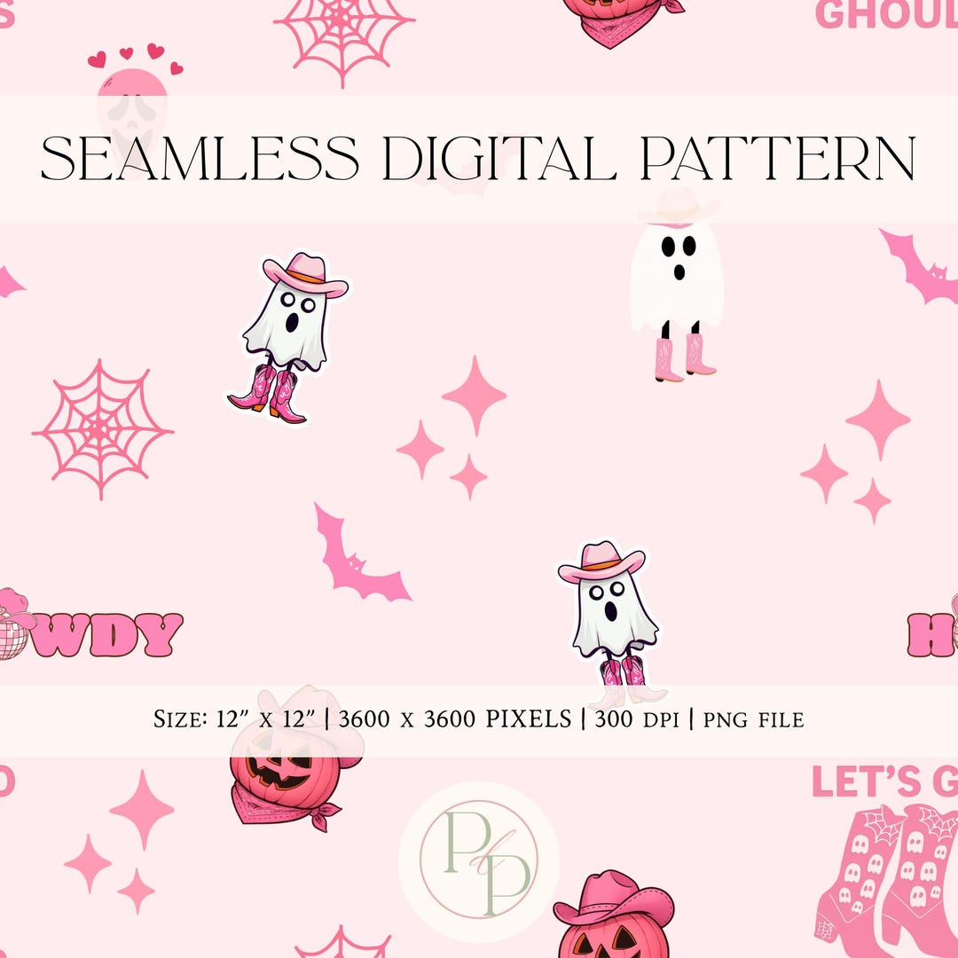 Cute Pink Western Halloween Digital Paper, Cowgirl Witch Boots, Mummies ...