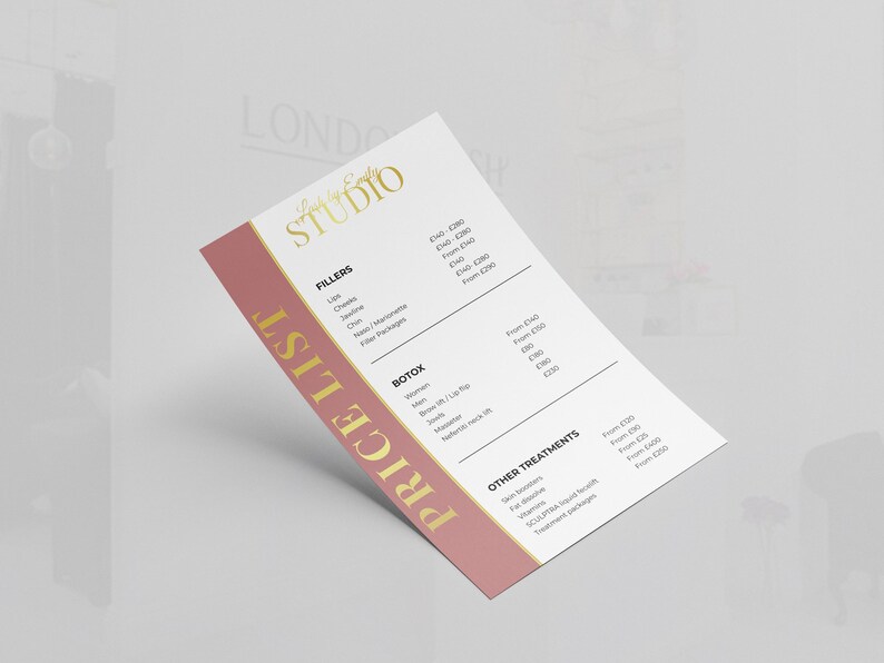 Editable Brow Wax Price List Template | A4 Salon Service Menu | Gold ...